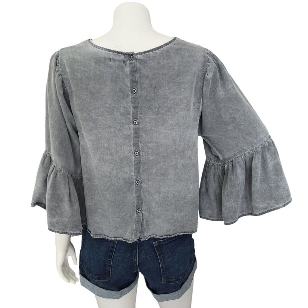 Hollister | Tops | Hollister Gray Acid Wash Bell Sleeve Top M Open Back ...